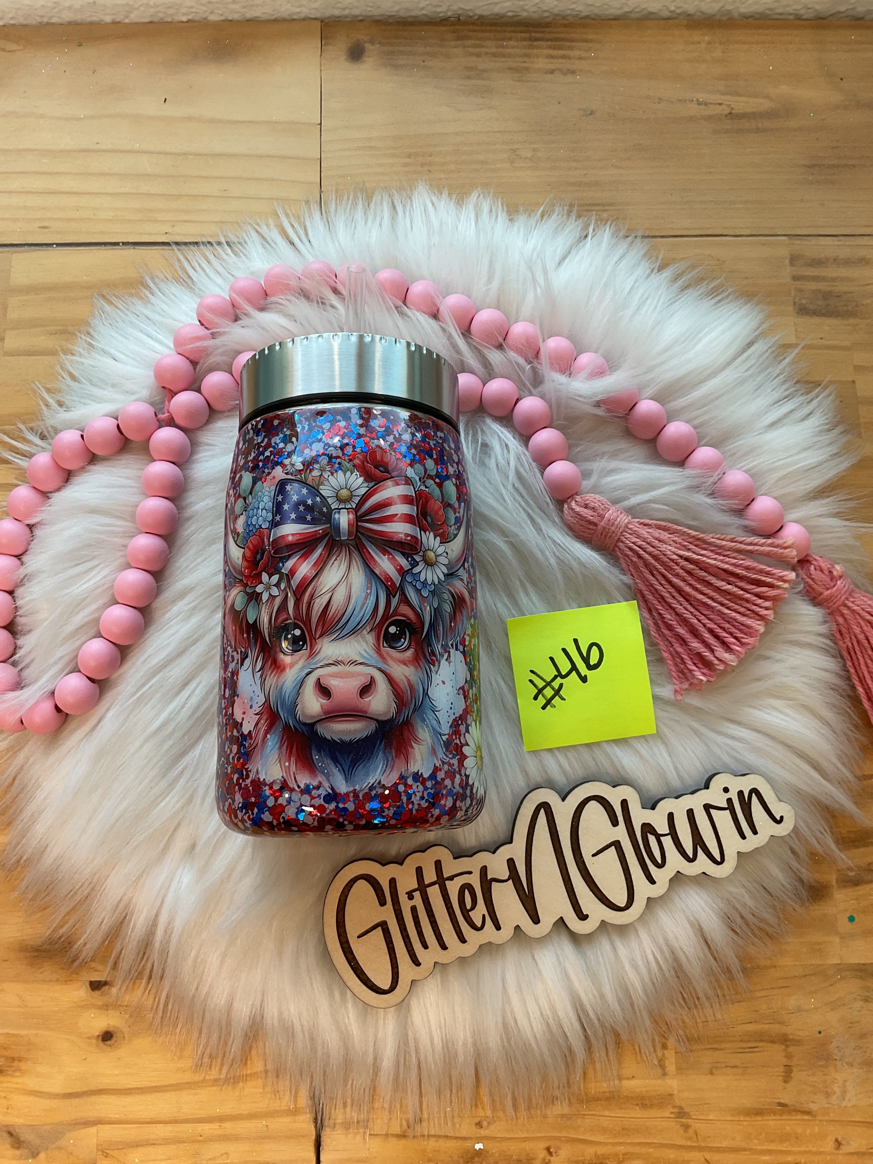 46. 17 oz Mason – America (4th of July) – Glitter N Glowin
