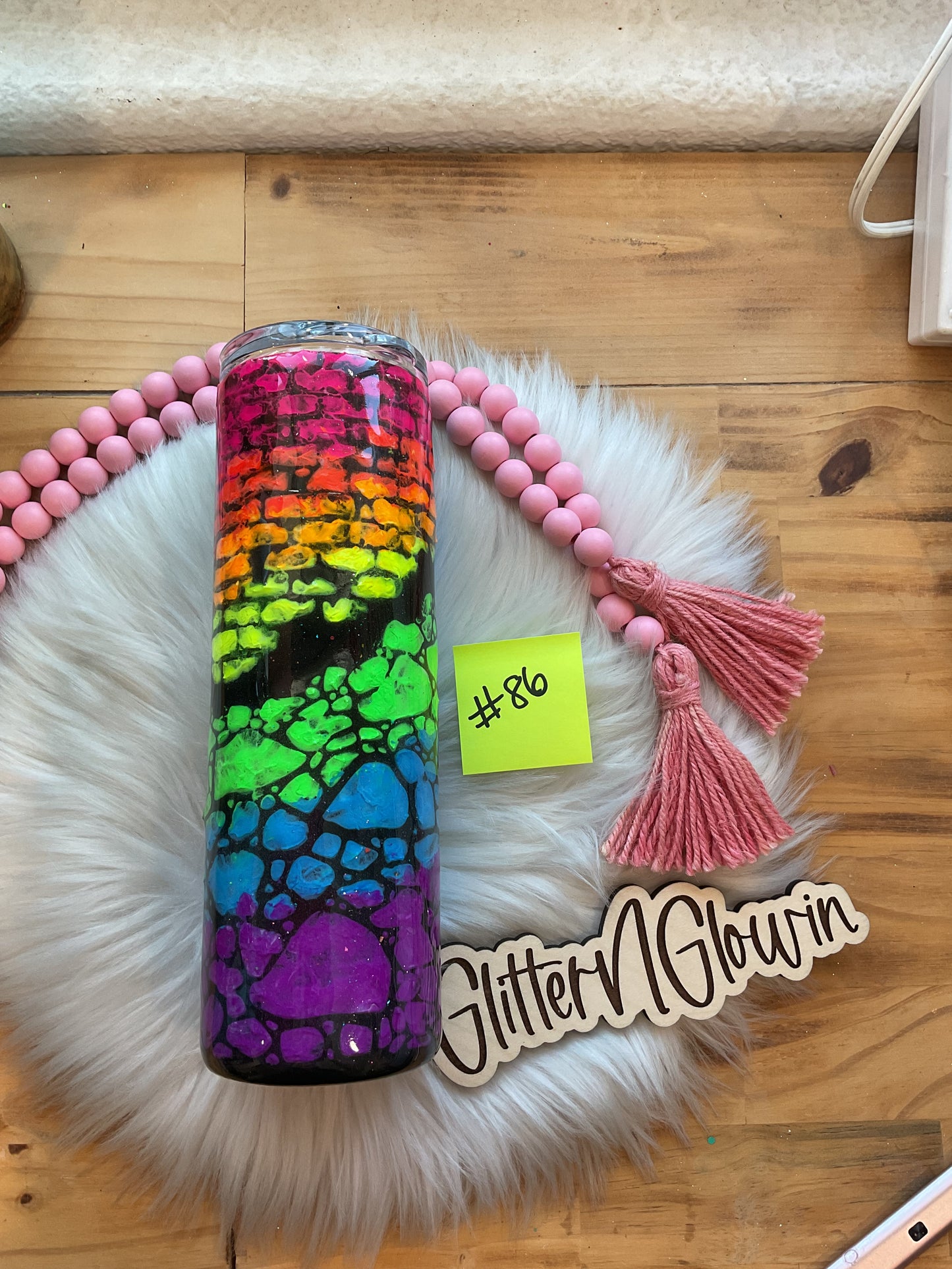 86. 30 oz Skinny – Textured brick/rock neon cup – Glitter N Glowin
